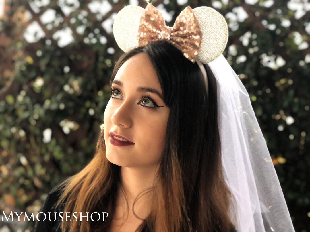 Silver Rose Gold Bride Veil Minnie Mouse Ears, Disney Mickey Ears ...