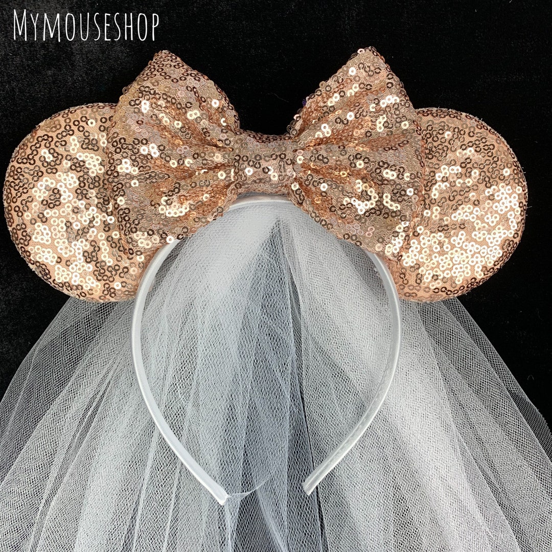 Bride Veil Minnie Mouse Ears, Disney Mickey Ears, Rose Gold Sequins ...