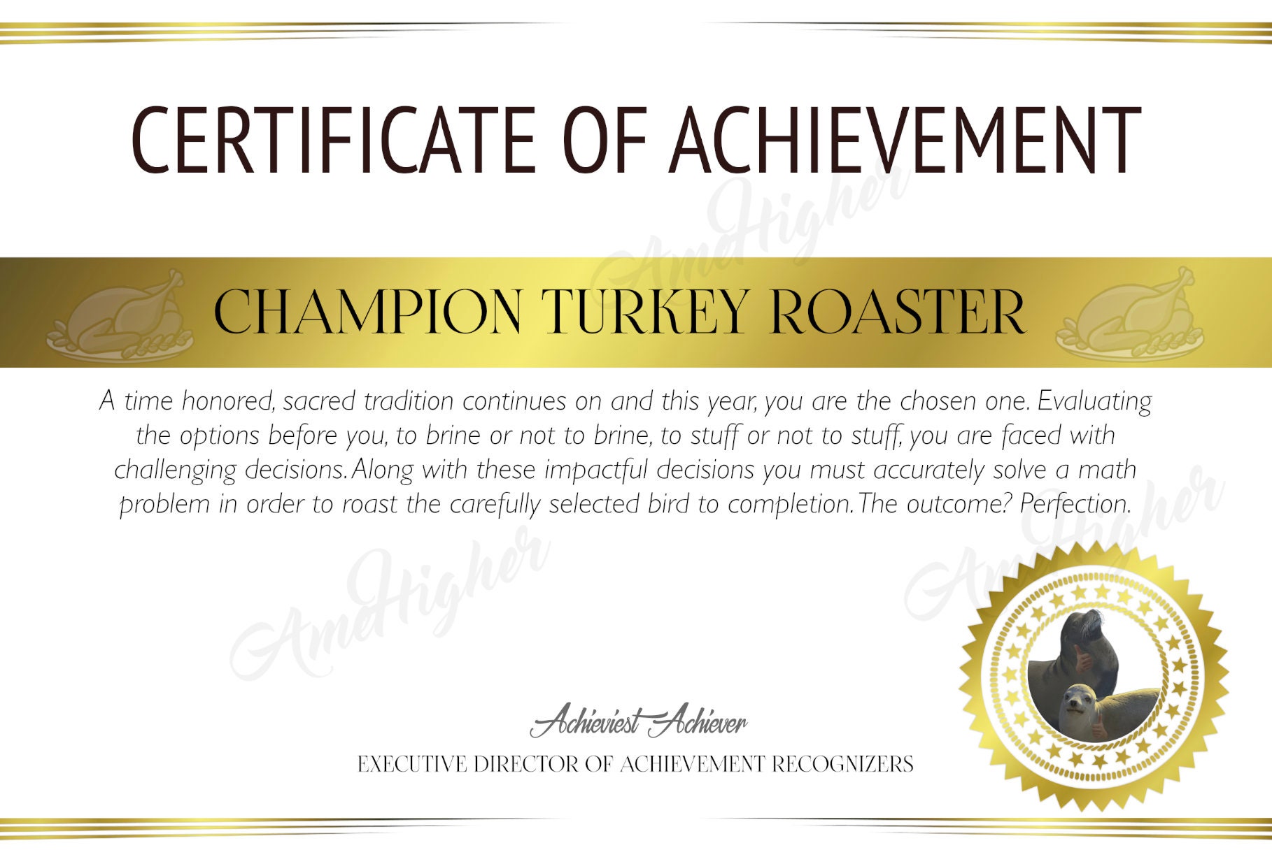 Champion Turkey Roaster Certificate, Instant Download - Etsy