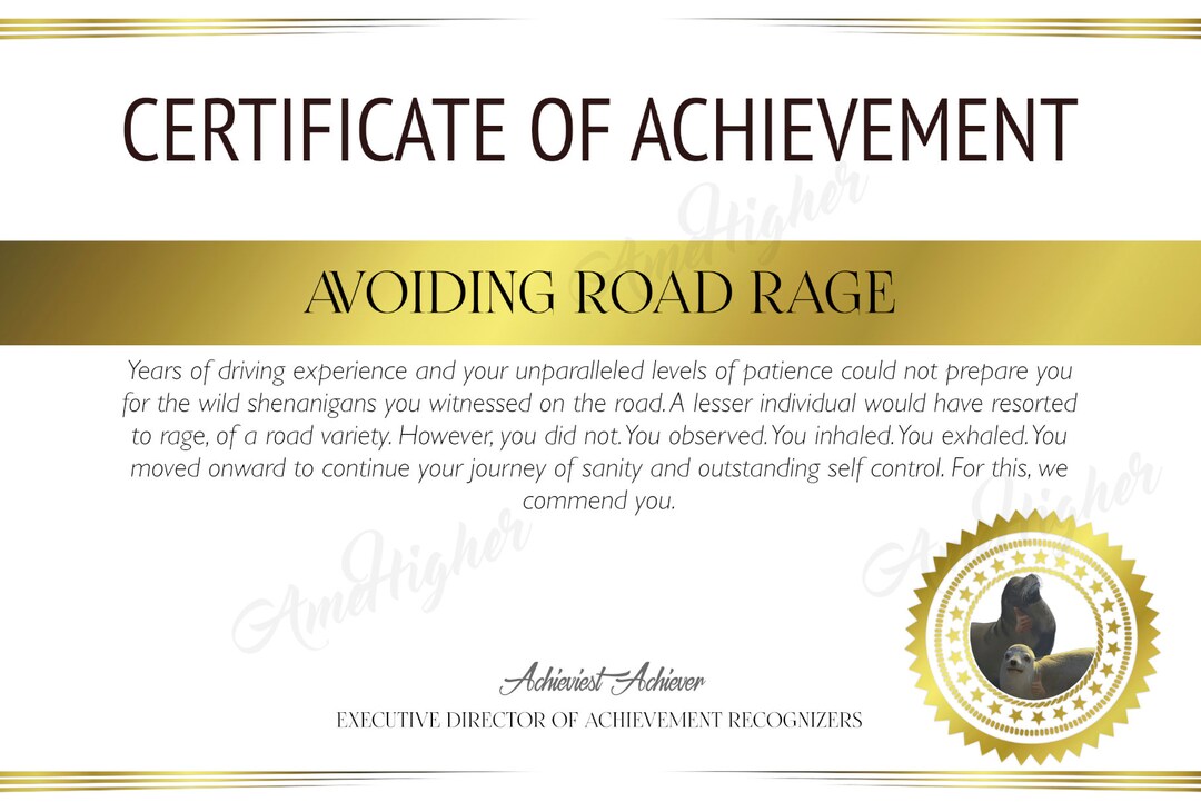 Avoiding Road Rage Certificate, Instant Download - Etsy