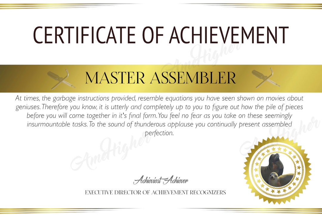 Master Assembler Certificate Instant Download - Etsy