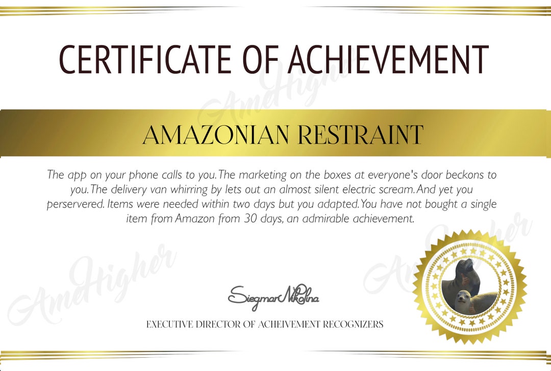 Amazonian Restraint Certificate Instant Download - Etsy