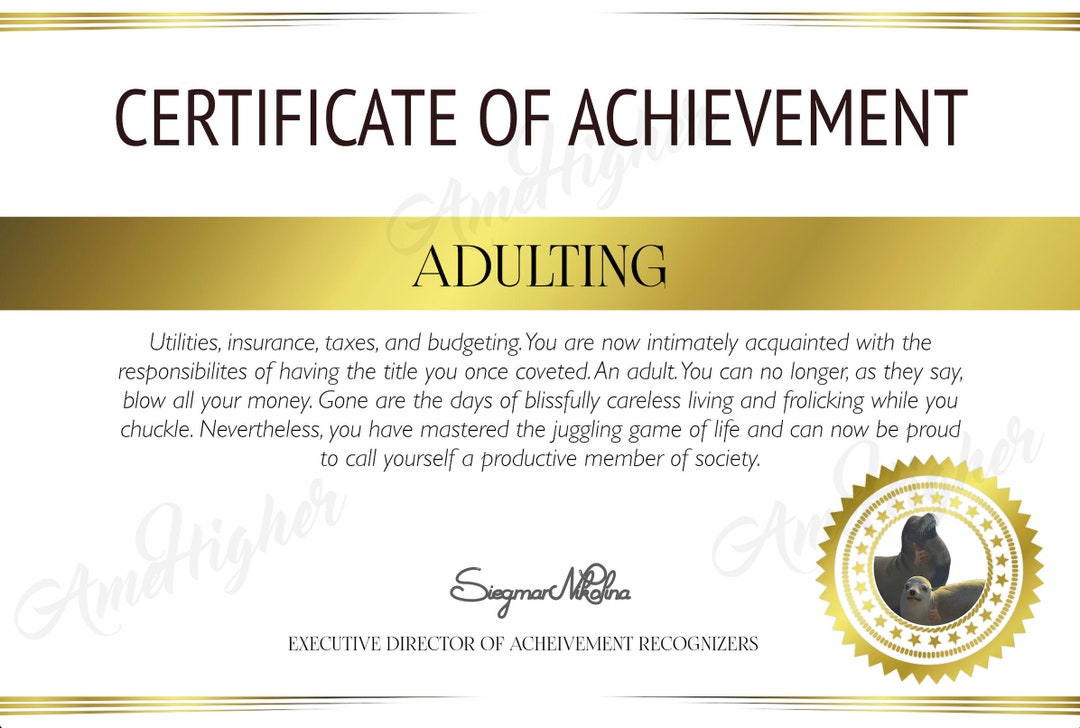 Adulting Certificate, Instant Download - Etsy