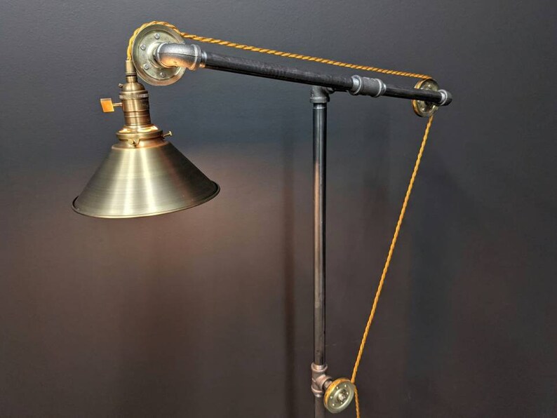 Industrial Standing Pulley Floor Lamp - Copper Shade - Reading Light ...