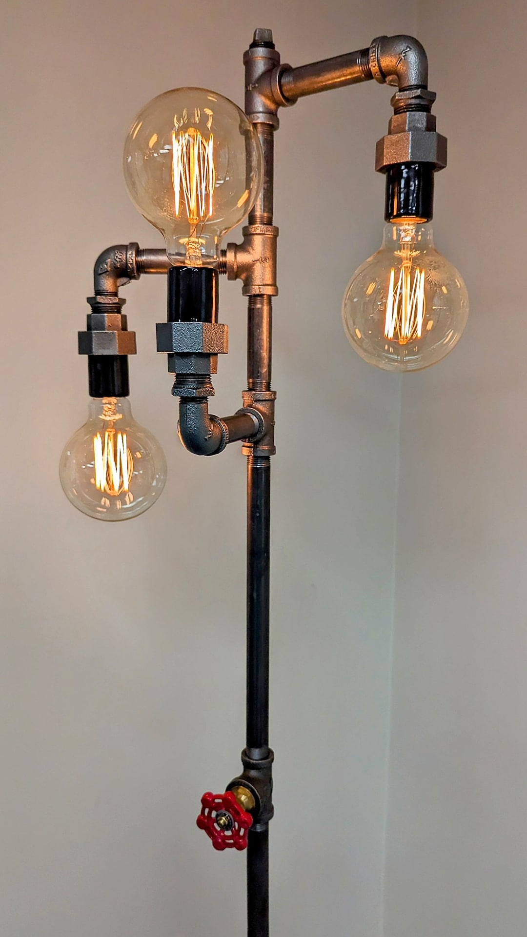 Industrial Pipe Standing Light - Edison Floor Lamp - Valve Switch Lamp ...