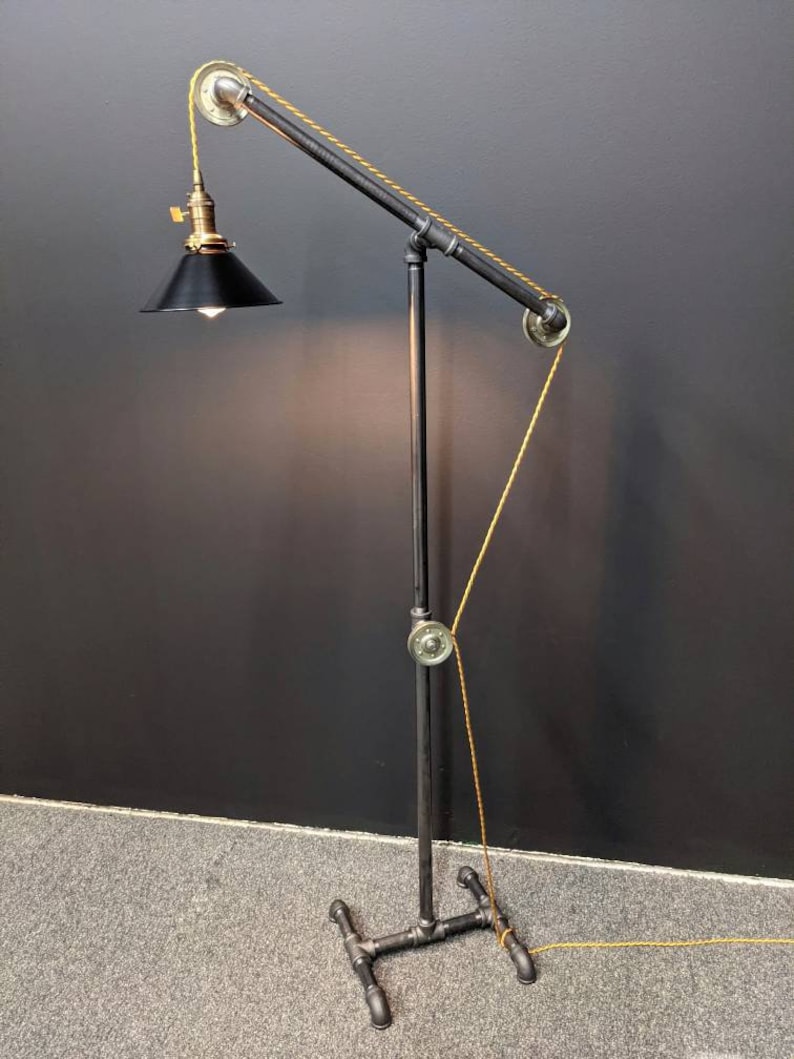 Industrial Standing Pulley Floor Lamp - Copper Shade - Reading Light ...