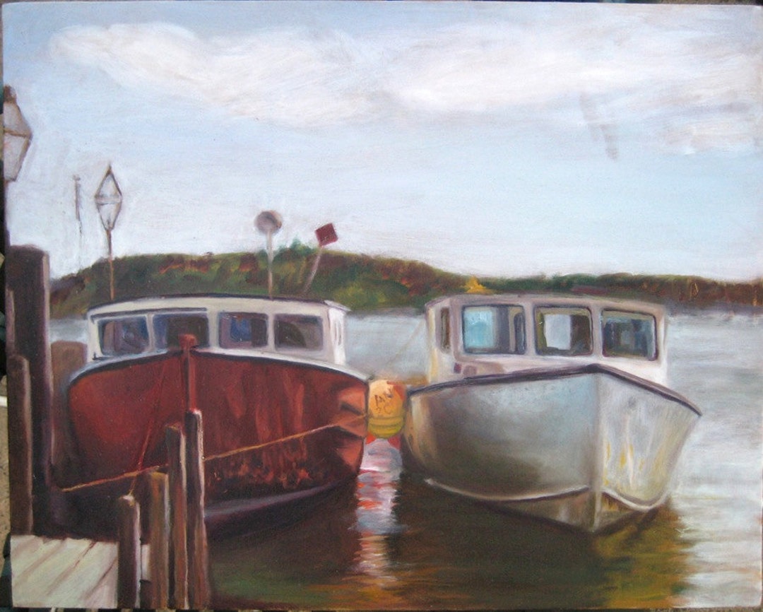 Edgartown Harbor Boats Oil Painting on Martha's Vineyard - Etsy