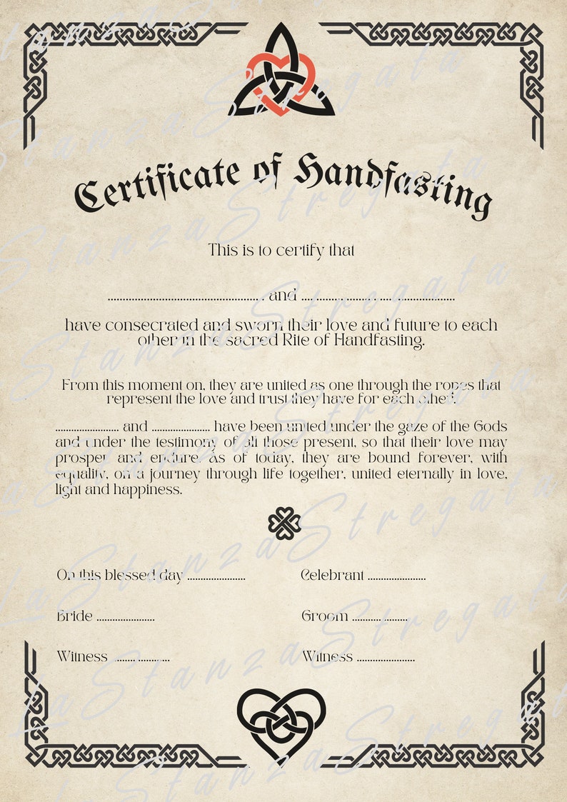 Certificate of Handfasting Pagan Wedding | Celtic Marriage | Matrimonio ...