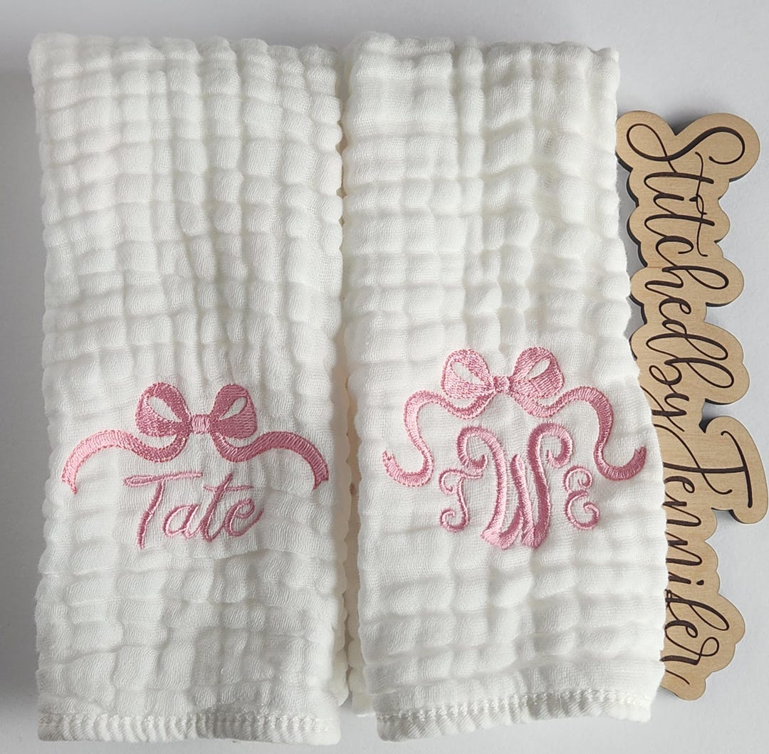 Bow Personalized Baby Burp Cloths, Monogram, Embroidered, Baby Girl ...