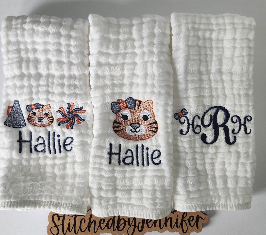 Cheer Tiger Personalized Baby Burp Cloths, Monogram, Embroidered, Burp ...