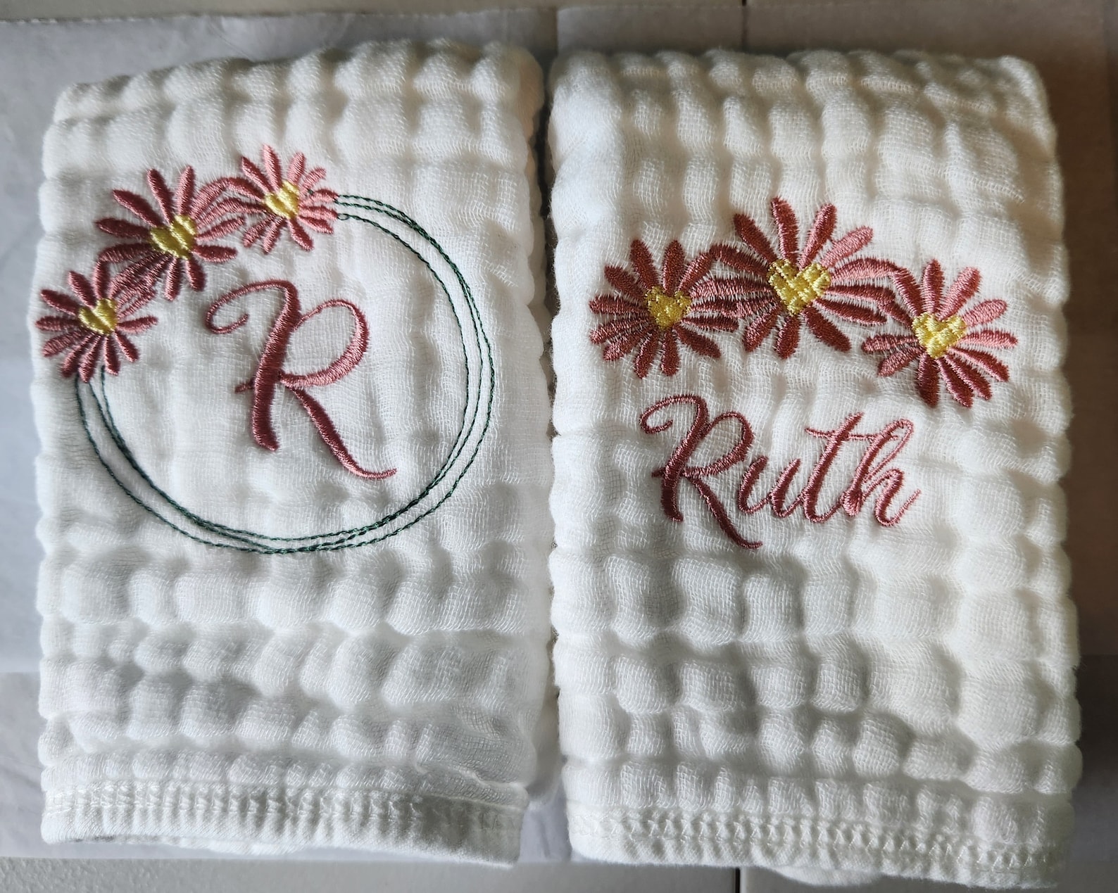 Daisy Personalized Baby Burp Cloths, 1 or Set of 2, Monogram ...