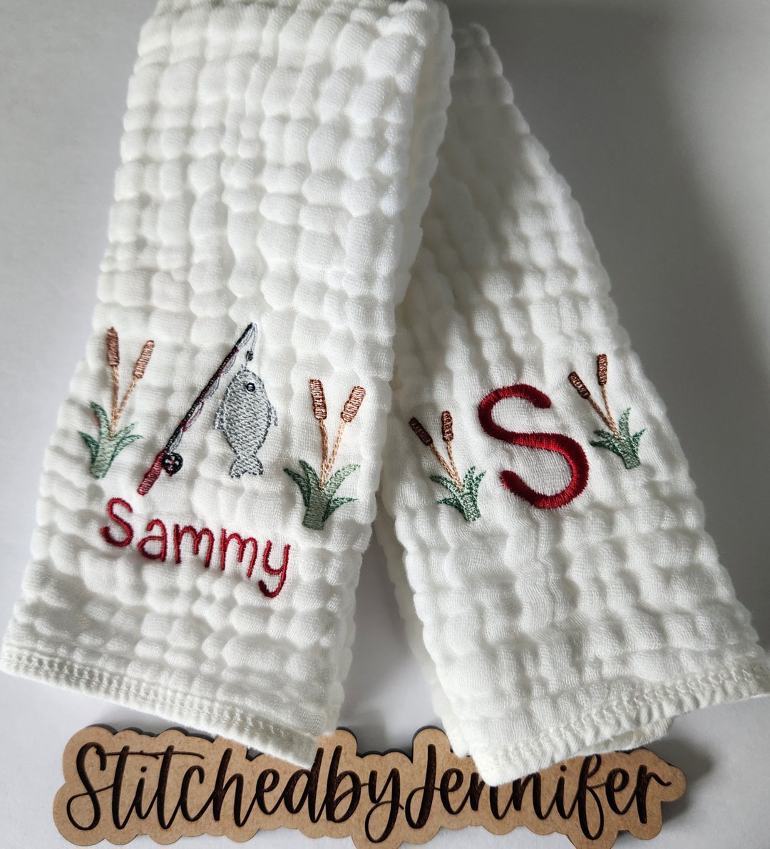 Fishing Personalized Baby Burp Cloths, Monogram, Embroidered, Baby Girl ...