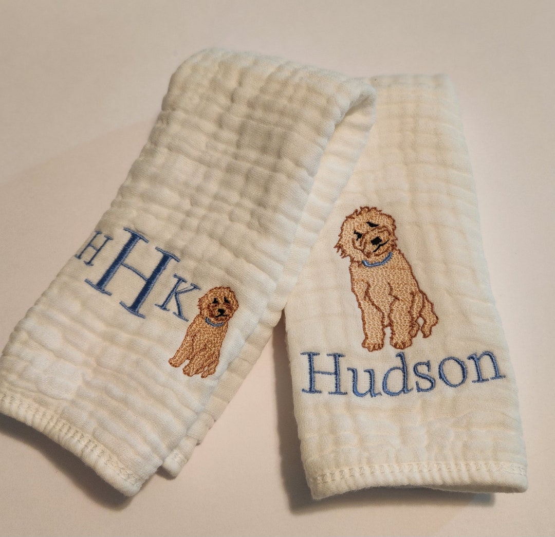 Doodle Puppy Personalized Baby Burp Cloths, Monogram, Embroidered, Baby ...