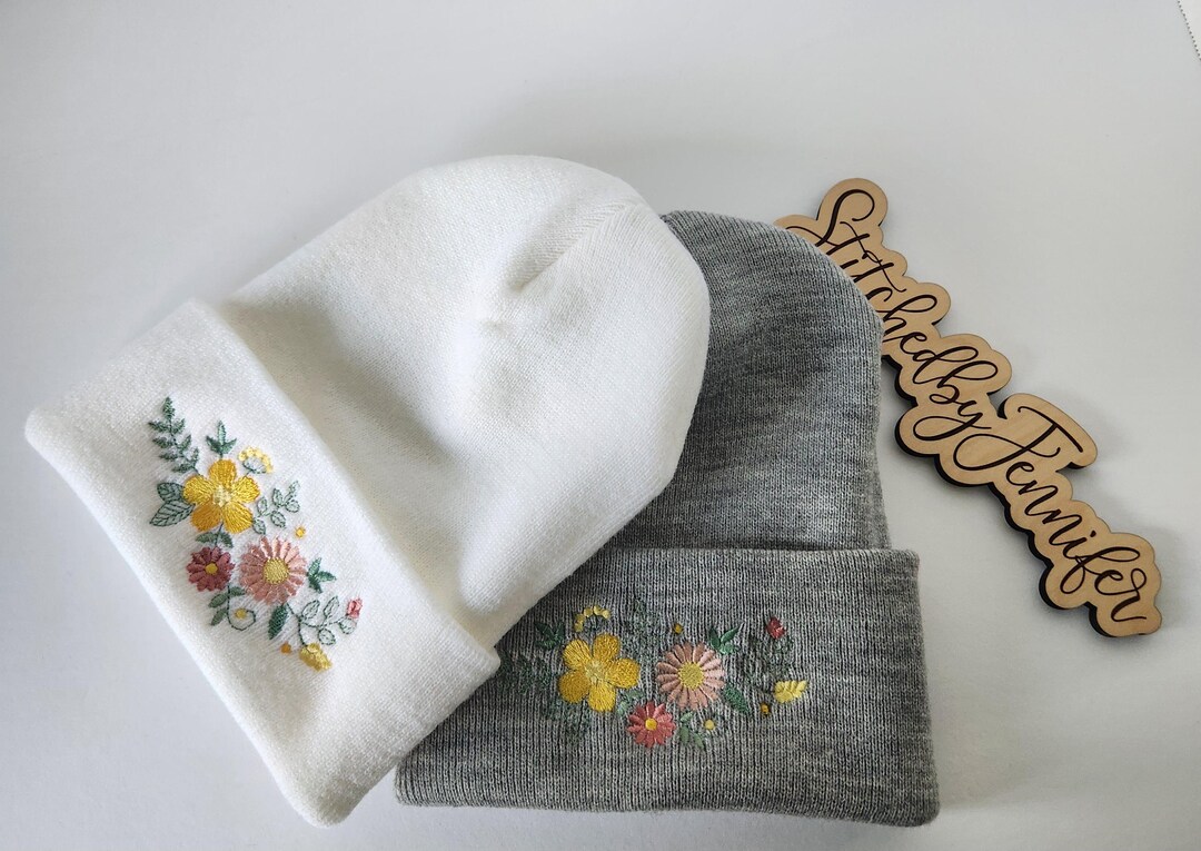 Floral Embroidered Beanie, Winter Hat. - Etsy
