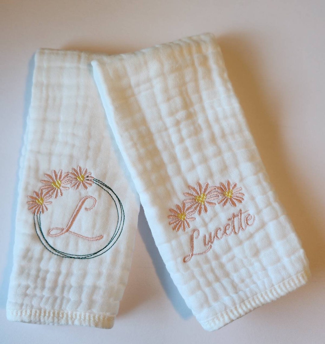 Daisy Personalized Baby Burp Cloths, 1 or Set of 2, Monogram ...