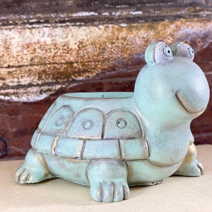 Mini Cement Planter With Drainage Turtle Flower Pot Animal Lover Modern ...