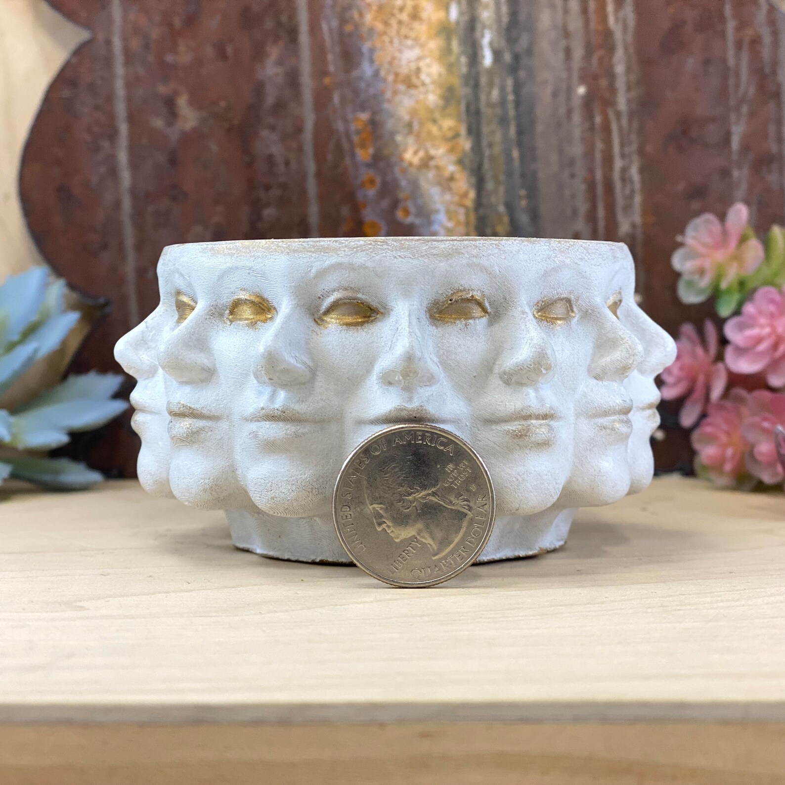 Mini Multi Face Cement Planter or Jar Head Pot for Small Plants, Air ...