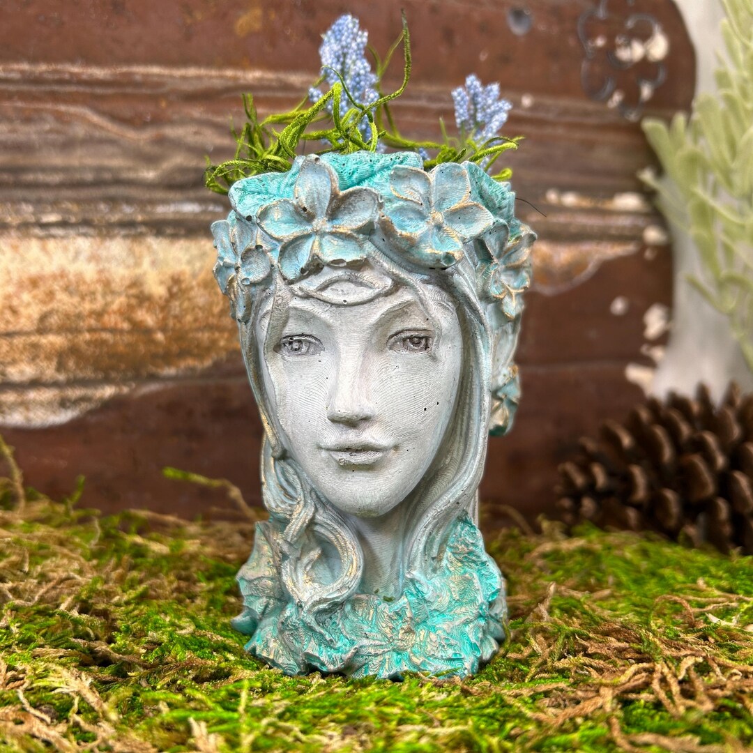 Lady Head Cement Planter – Fairycore Whimsical Bust Pot – Unique ...