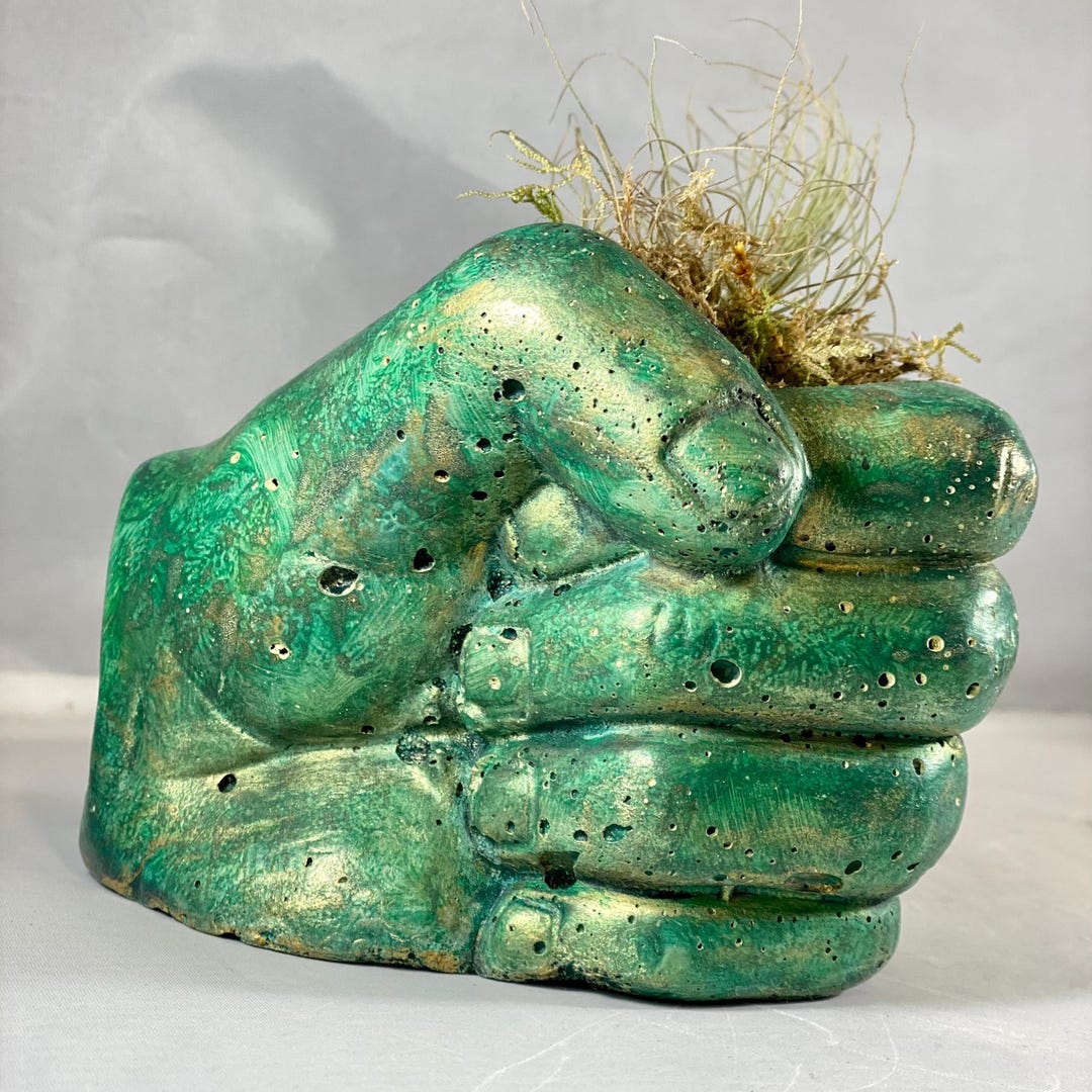 Cement Hand Fist Planter With Drainage Air Plant Succulent Display ...