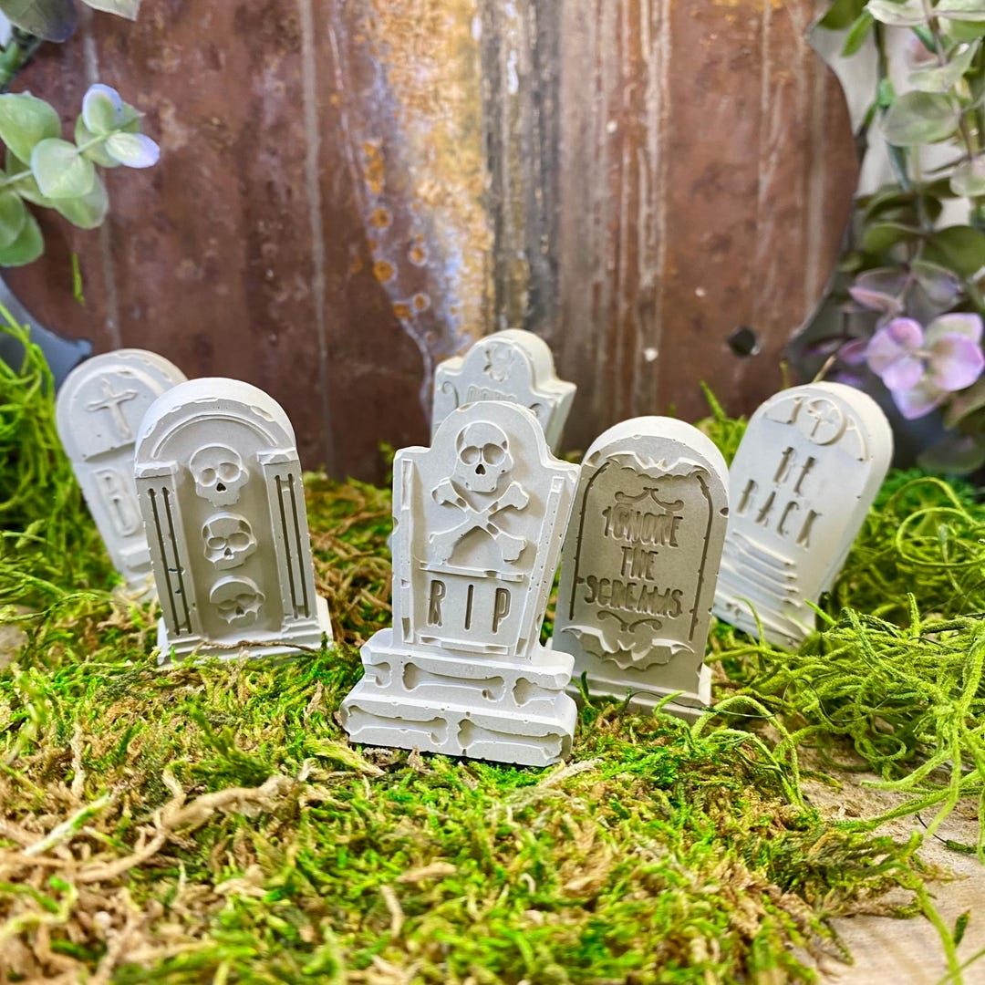 6 Set Cement Miniature Gravestone Gothic Garden Plant Accessories Dark ...