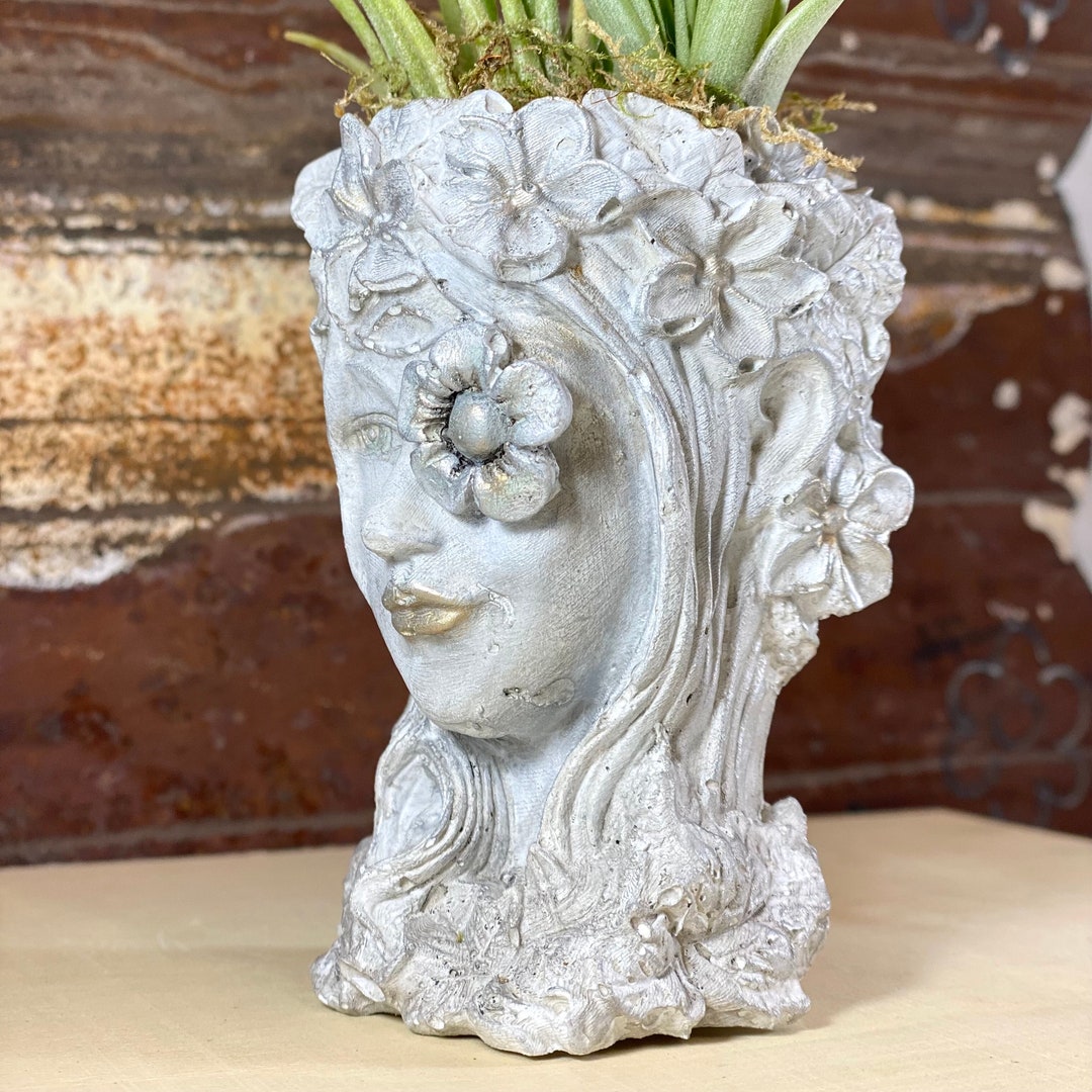 Mini Cement Girl Head Planter 3.25 Whimsical Fairycore Nature Goddess ...