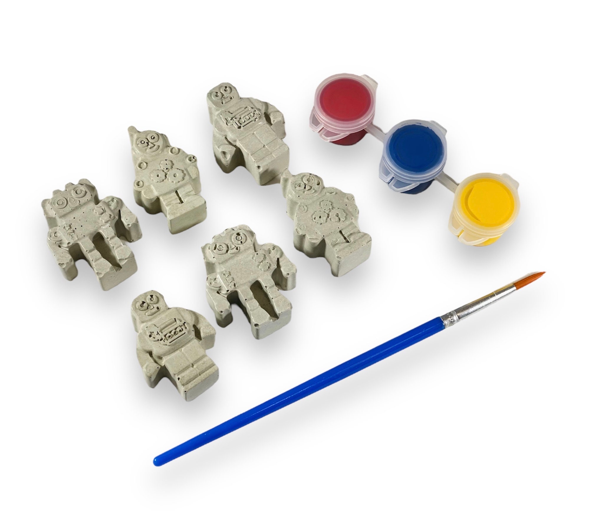 Robot Craft: Set of 6 Cement Mini Robots Kit With Paint & Paintbrush ...