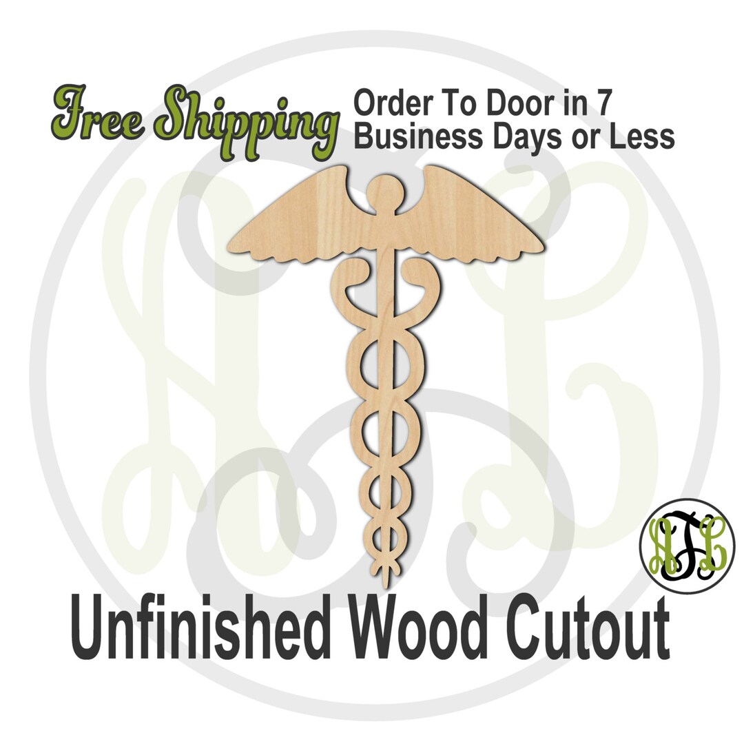 Caduceus - 300100- Medical Cutout, Unfinished, Wood Cutout, Wood Craft ...