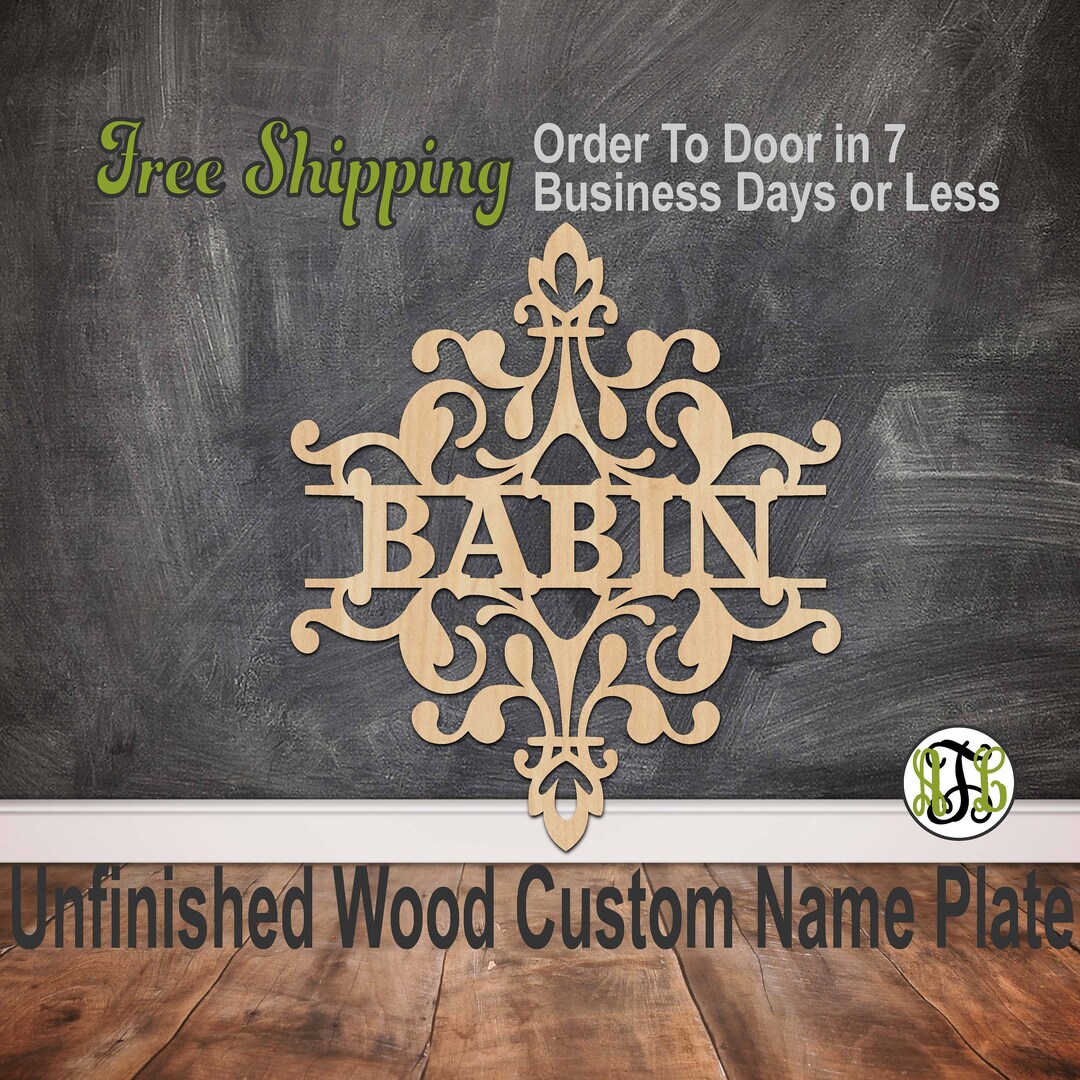Flourish Damask Name Plate- 420002NP- Personalized Cutout, Unfinished ...