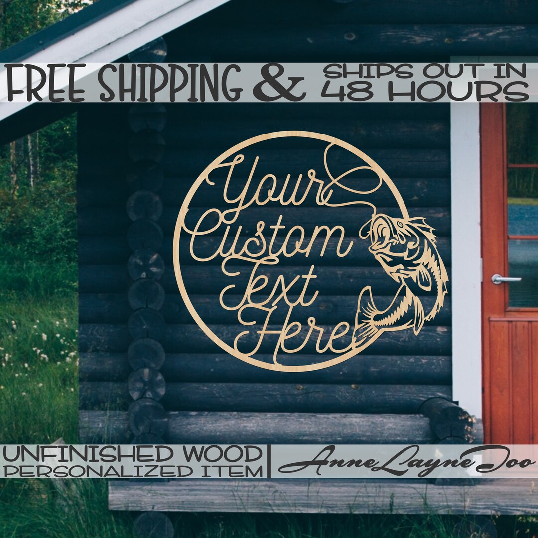 Fish Line and Hook Wood Sign, Fishing Cut Out, Wooden Fishing Camp Sign ...
