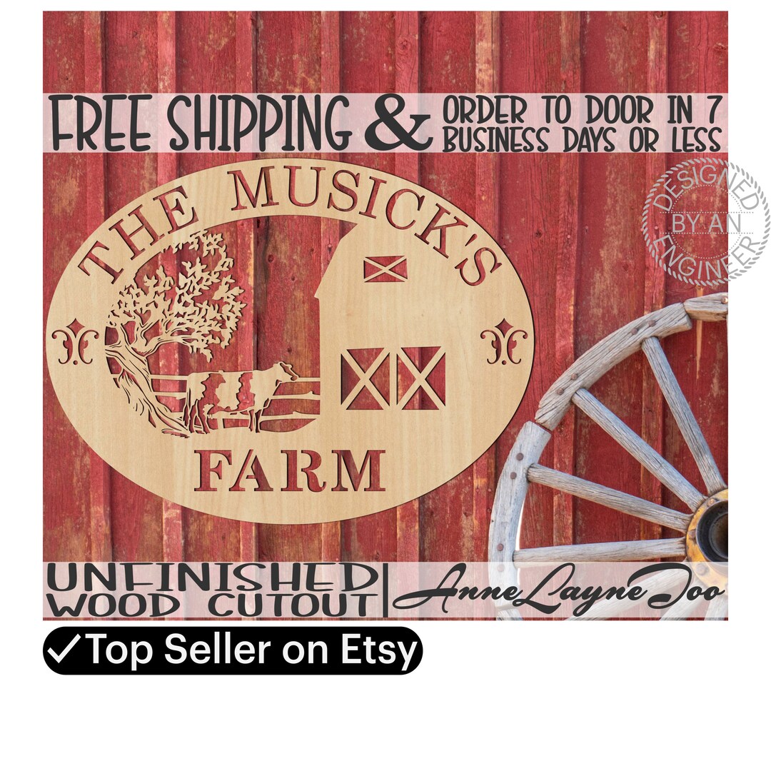 Tree Cow Barn Family Farm Wood Sign, Family Farm Sign Wooden Cut Out ...