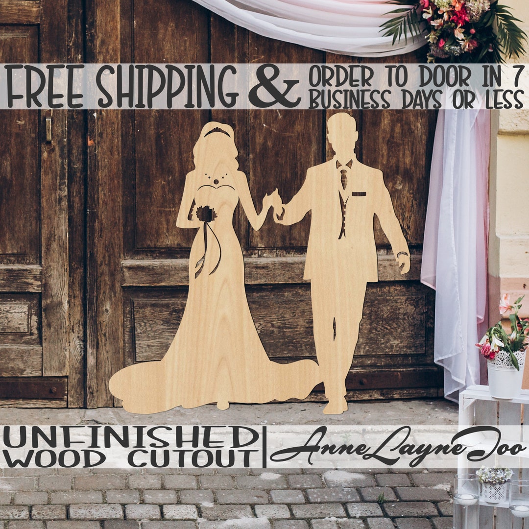 Bride and Groom Wedding Wooden Cutout, Wood Wedding Prop, Bridal Shower ...