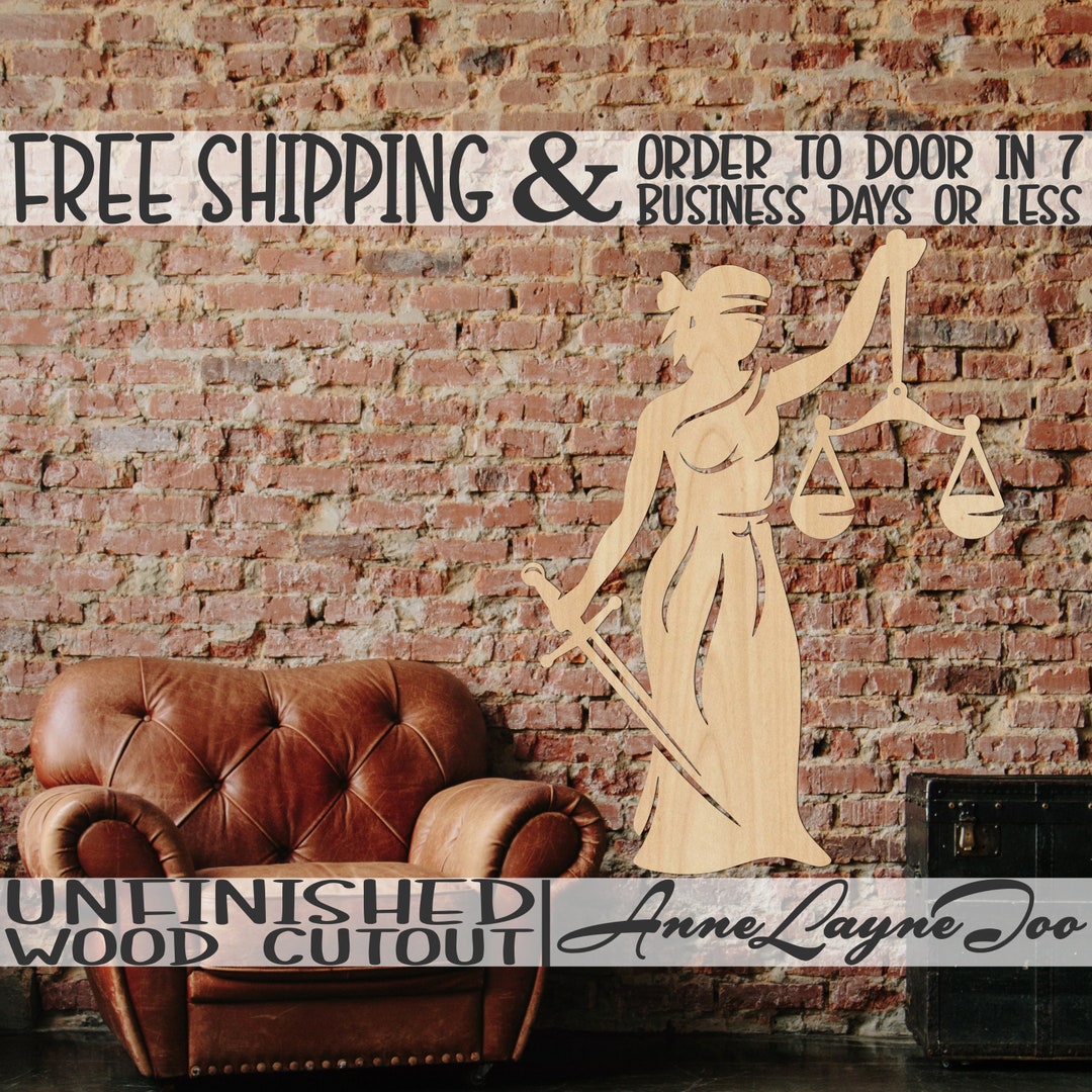 Lady of Justice Wood Cutout, Legal Cutout, Wooden Legal Scales Wall Art ...