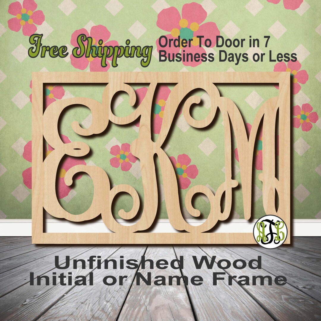 Unfinished Wood Thin Rectangle Frame Monogram Initial Name - Etsy