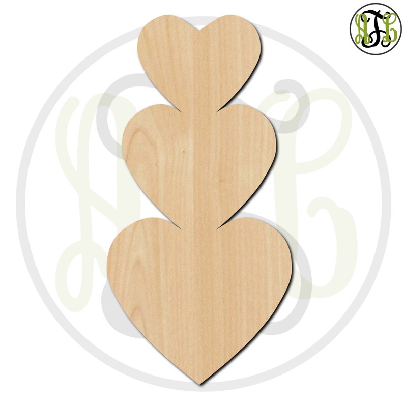 3 Hearts Stacked - 110004- Valentine Cutout, Unfinished, Wood Cutout ...