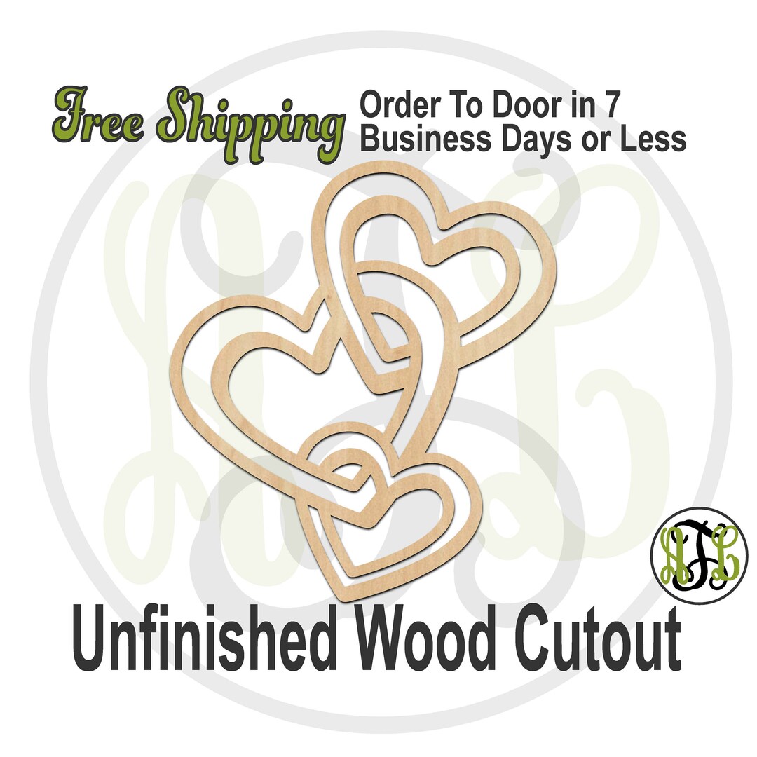 Three Linked Hearts- 110026- Valentine Cutout, Unfinished, Wood Cutout ...