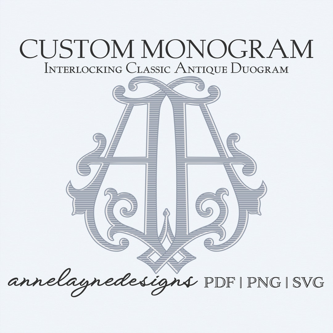 Custom Interlocking Classic Antique Duogram- Digital File Hand Designed ...