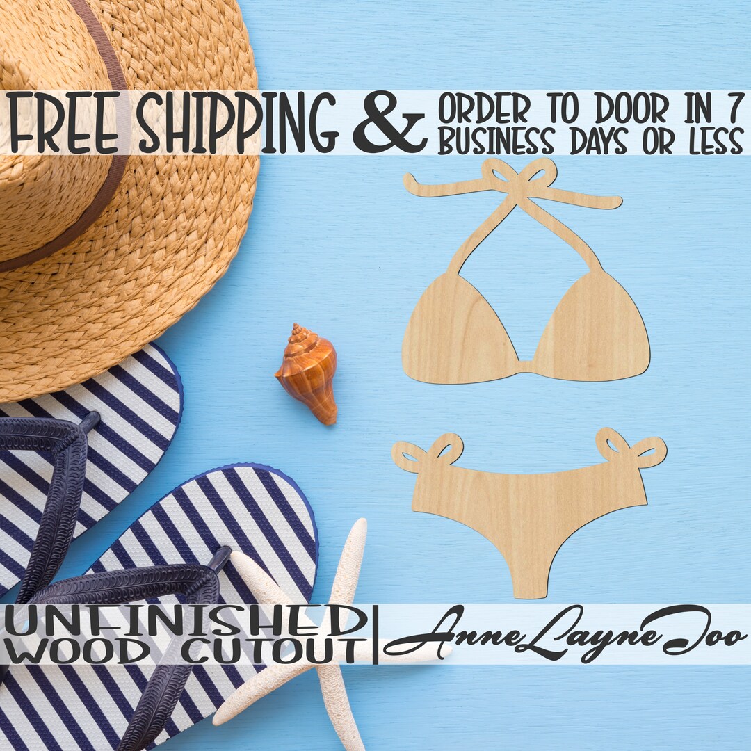 2 Piece Bikini Wood Cutout, Beach Wooden Shape, Wood Craft Shape ...