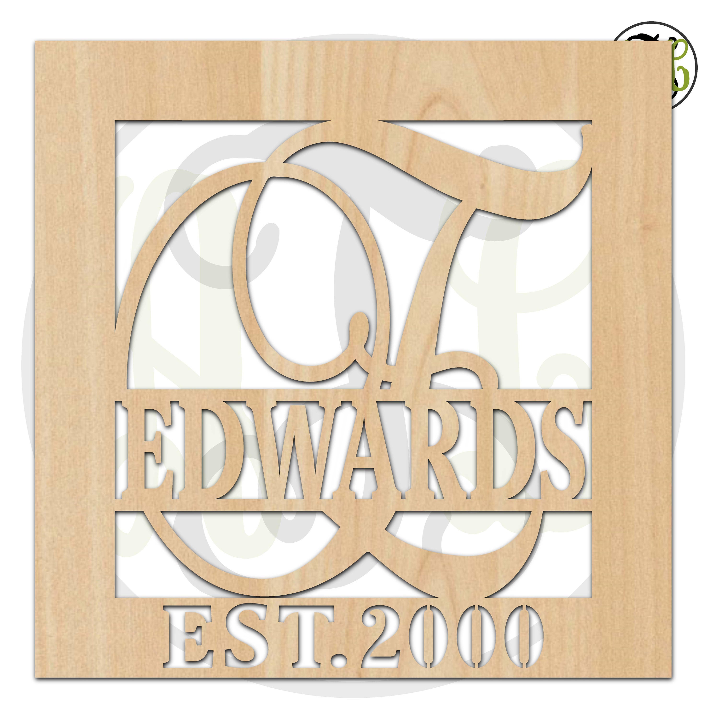 Initial Name Plate and EST in Square Frame- Personalized Cutout ...