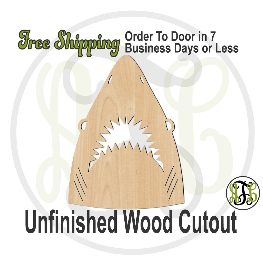 Shark With Mouth Open - 230113- Fish Cutout, Unfinished, Wood Cutout ...