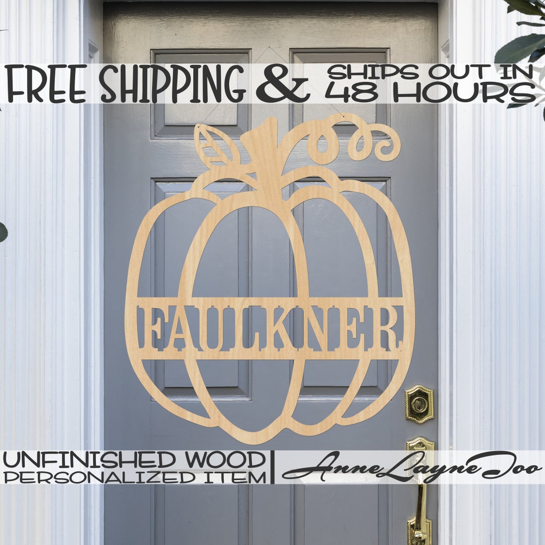 Pumpkin Name Plate Wood Sign, Fall Door Hanger, Pumpkin Door Sign ...