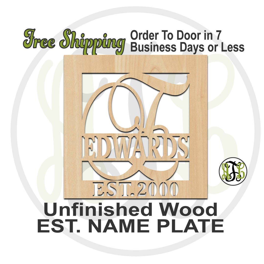 Initial Name Plate and EST in Square Frame- Personalized Cutout ...