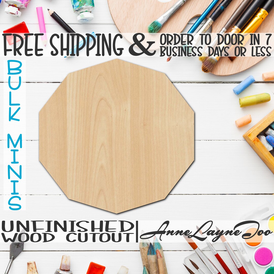 Decagon- 1" to 6" Minis, Small Wood Cutout, Unfinished, Wood Cutout ...
