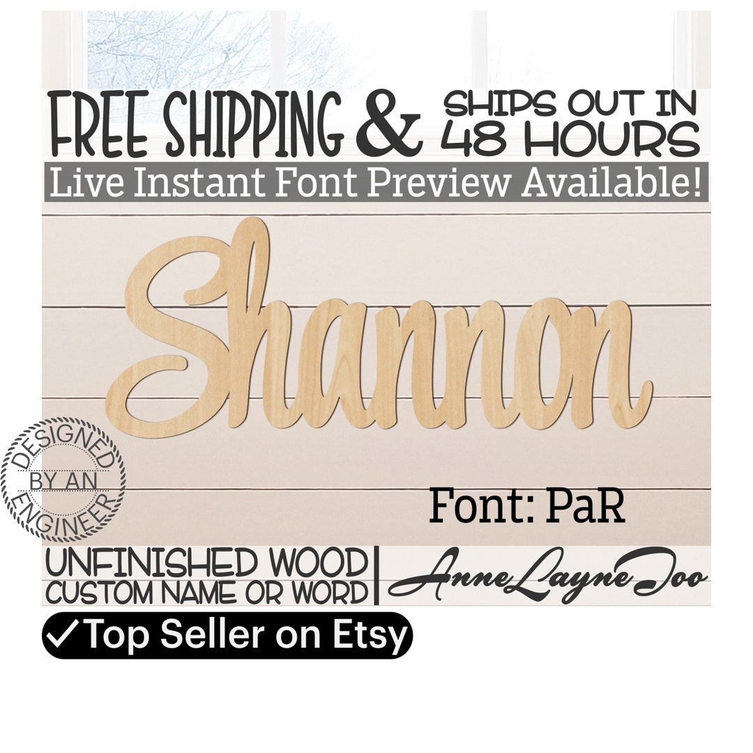 Wooden Name Sign, Par Font, Unfinished Wood Cutout, Custom Wood Name ...