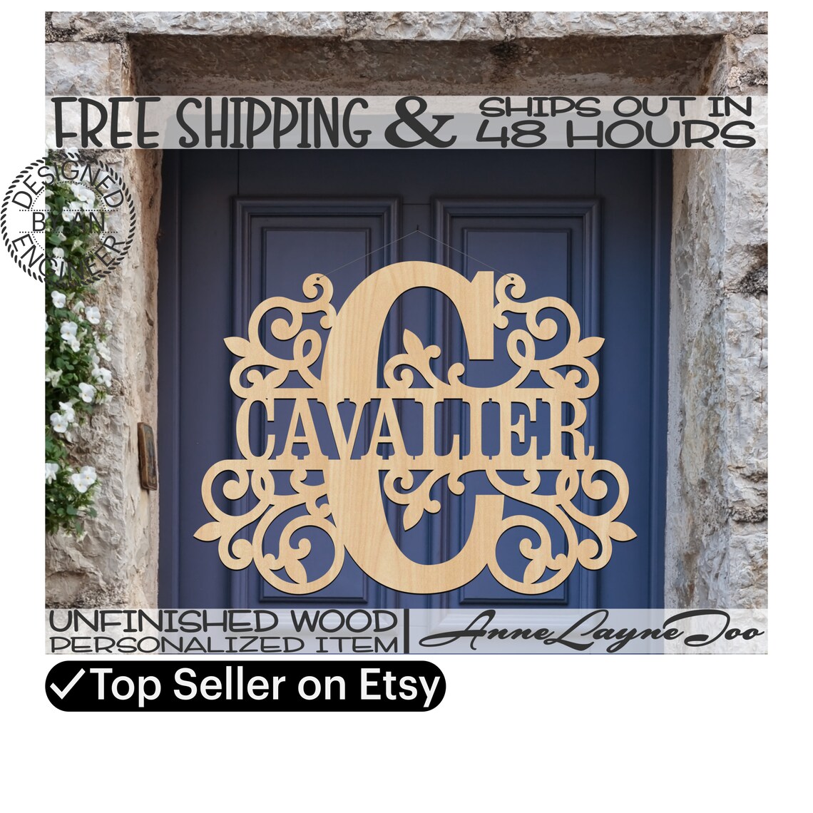 Swirl Name Plate Wood Cutout Monogram With Last Name Door - Etsy