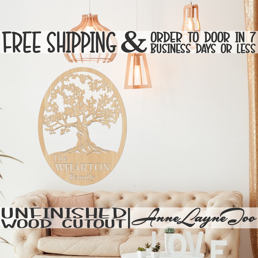 Southern Family Tree With Name Oval Wood Cutout, Family Name Wooden ...