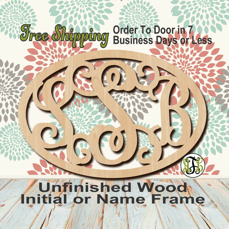 Unfinished Wood Thin Oval Frame Monogram, Initial, Name, Word, Custom ...