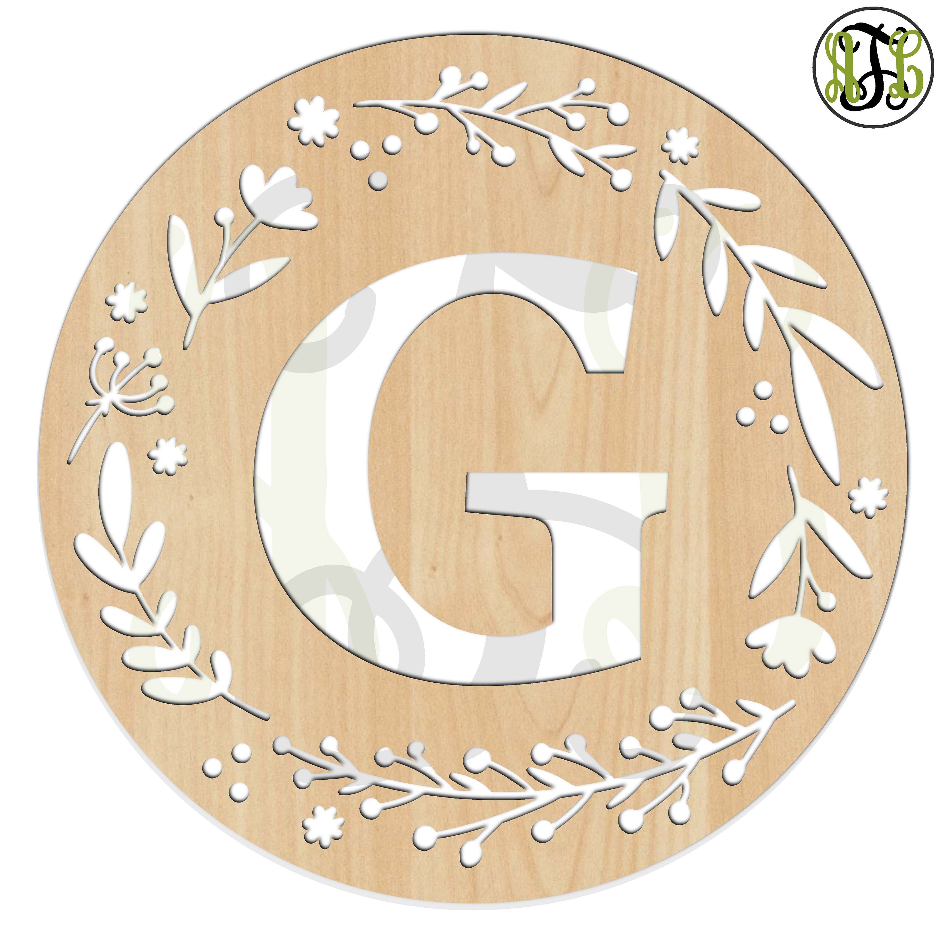 Wild Leaves Monogram Plaque Wood Cutout Wood Initial Cutout | Etsy