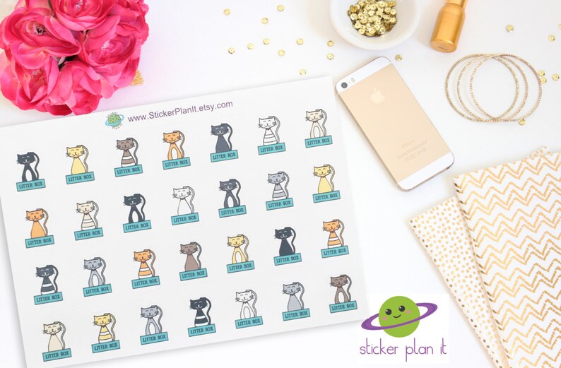 Cat Litter Box Reminder Planner Stickers for the ECLP Erin | Etsy