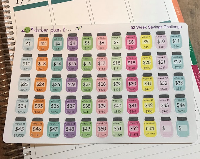 52 Week Savings Budget Challenge Planner Stickers: Sheet of 55 - Etsy