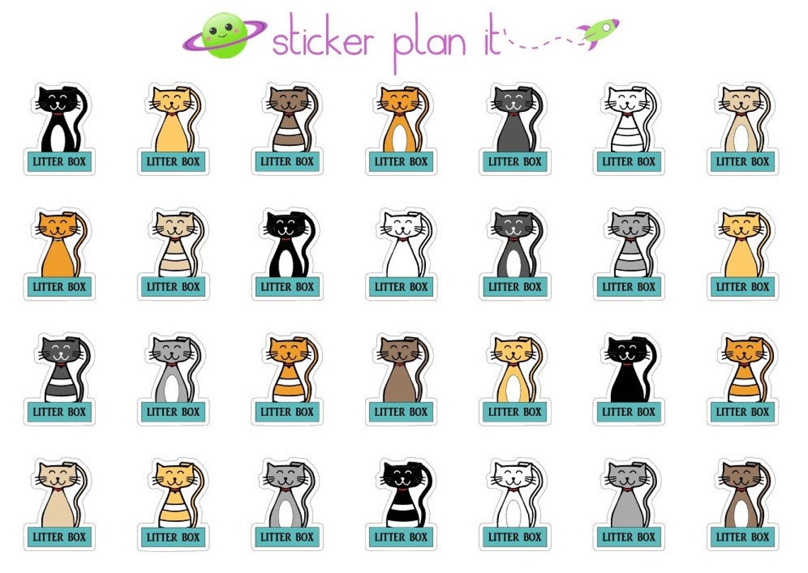 CAT LITTER BOX Reminder Planner Stickers - Etsy